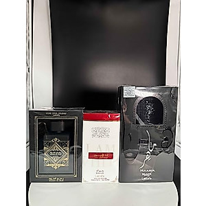Lattafa Fakhar 3-Piece Set for Unisex, (3.4 Oz Bade'e Al Oud For Glory+ 3.4 Oz Ana Abiyedh Rouge + 3.4 Oz Maahir Black Edition)