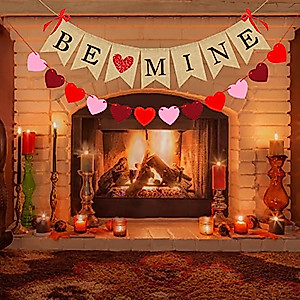 Valentines Day Decorations, Burlap Be Mine Banner Valentine's Day Banner with Heart Signs for Home Wedding Engagement Decorations