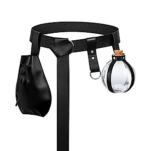 Dunzy 4 Pcs Renaissance Costume Accessories Medieval Belt Skirt Hikes Viking Leather Belt Potion Bottles(Black)