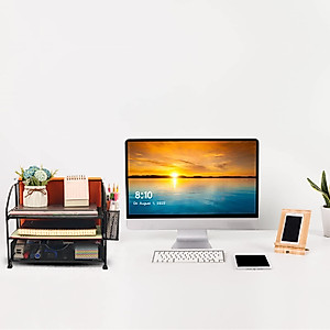 Samstar Desk File Organizer, Multi-Functional Paper Letter Tray Vertical Upright Section for Hanging File Folders,with Pen Holders,Black