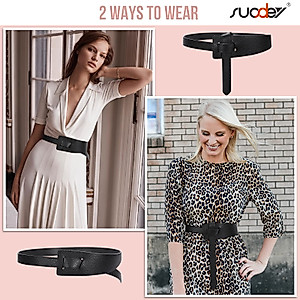 SUOSDEY Womens Leather Belt for Dress, Tie a Knot Genuine Leather Waist Belt for Jumpsuit Coat,black belt