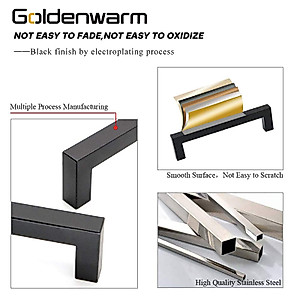 Goldenwarm 10 Pack Black Square Bar Cabinet Pull Drawer Handle Stainless Steel Modern Hardware for Kitchen Bathroom Cabinets Cupboard,Center to Center 3in (76mm) Modern Matte Black Drawer Pulls