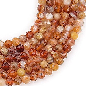 JOE FOREMAN AA Grade 4mm Natural Orange Fire Opal Gemstone Quartz Faceted Round Tiny Small Spacer Beads for Jewelry Making Bracelet Earrings Charms Full Strand 15"