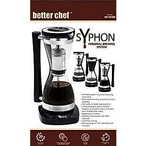 Better Chef Electric Siphon Coffee Maker | 8-ounce Single Serve Brewer | 3-Strength Settings | Stainless-Steel Permanent Filter | Keep Warm & Auto-Off | Includes Scoop & Brush | Pour-Over Coffee Taste