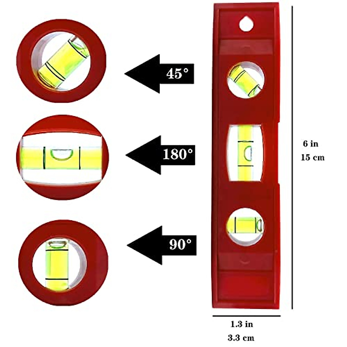 3 PCS Magnetic Torpedo Level, 6 Inch Bubble Level with 45°/90°/180° Bubbles, Shock Resistant Magnetic Level Tool for Measuring