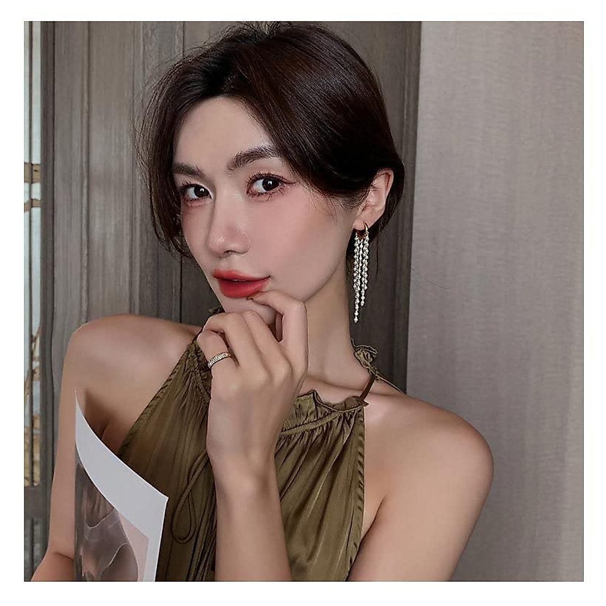 Long Pearl Earrings for Women 14k Gold Plated Pearl Dangle Tassel Earrings Sterling Silver Post Long Pearl Drop Earrings for Prom (Gold)