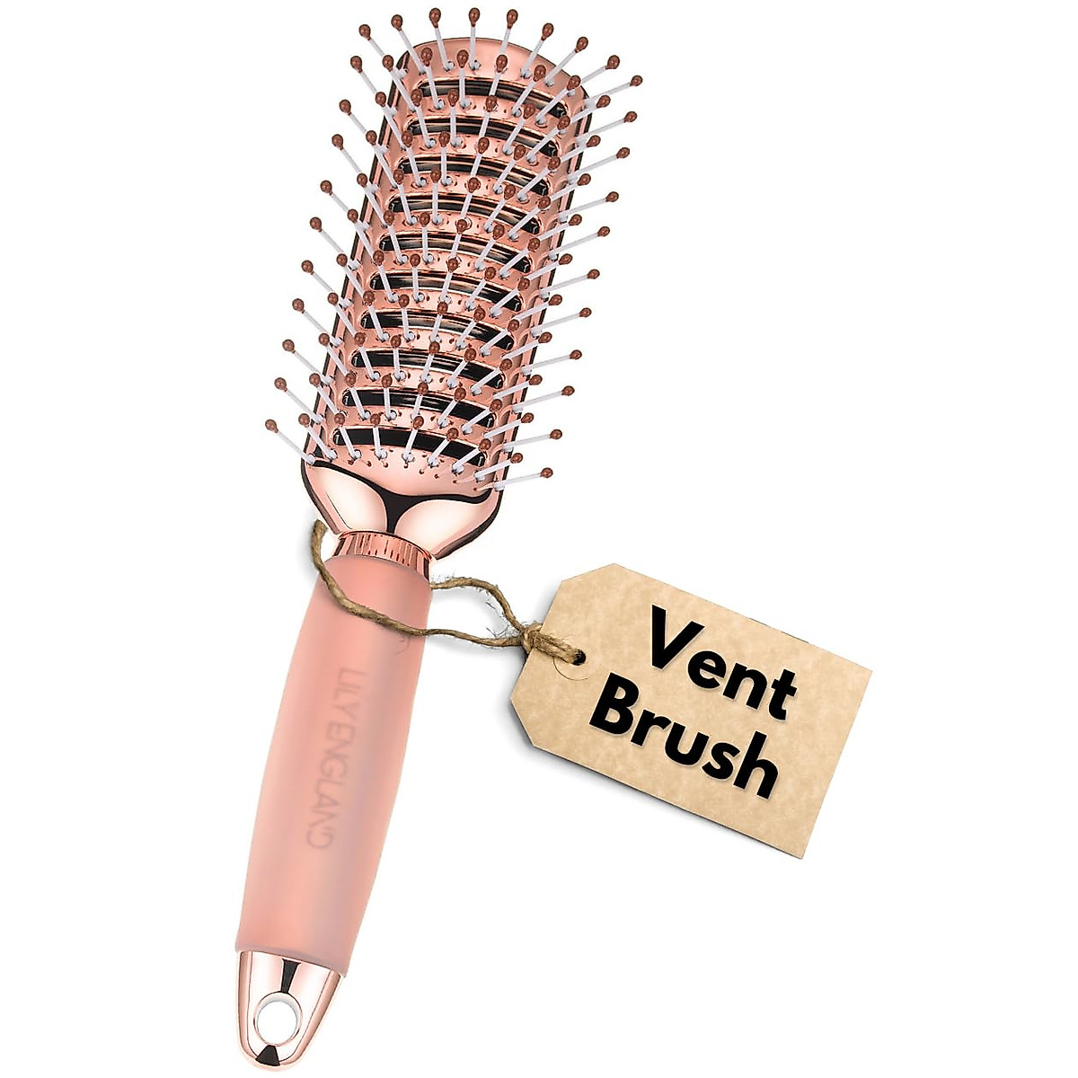 Lily England Vented Hair Brush for Blow Drying - Easy Detangling Hairbrush for Women for Fine, Thick, Curly Hair with Non-Slip Gel Handle - Static Free Vent Hair Brushes for Faster Drying, Rose Gold