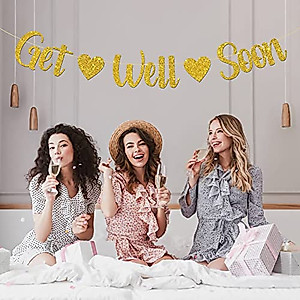 MonMon & Craft Get Well Soon Banner / Cancer Survivor Party Banner / Cancer Awareness / Cancer Free Party Decorations Gold Glitter