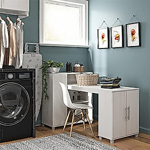 SystemBuild Evolution Camberly Hobby & Craft Desk w/Storage Cabinet in Ivory Oak