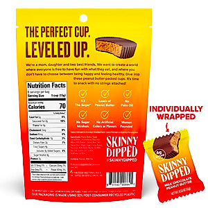 SkinnyDipped Milk Chocolate Peanut Butter Cups, 4g Sugar, Low Sugar, No Palm Oil, Gluten Free, 3.2oz Bag, 4 Pack (24 Cups Total)