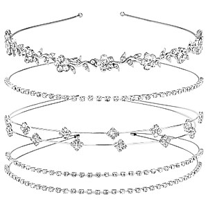 Jaciya Rhinestone Headband Silver Bridal Wedding Headband Crystal Flower Girl Leaves Crown Metal Hair Band Tiara Prom Hair Accessories for Women Girls