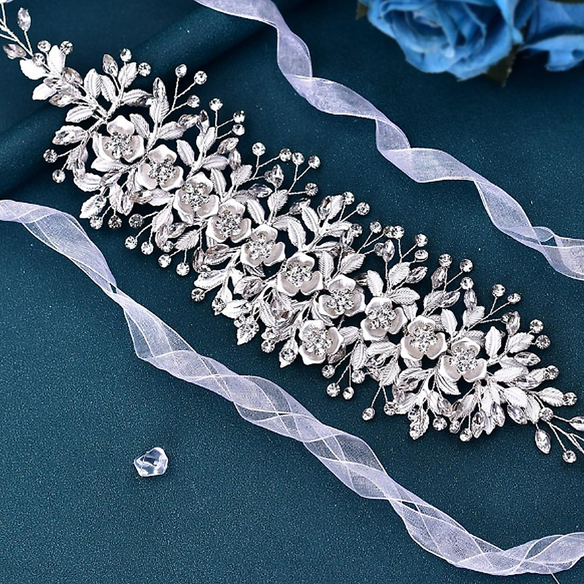 AMORARSI Wedding Headband Rhinestone Wedding Hair Piece for Brides Crystal Hair Accessories for Women and Girls (Silver)