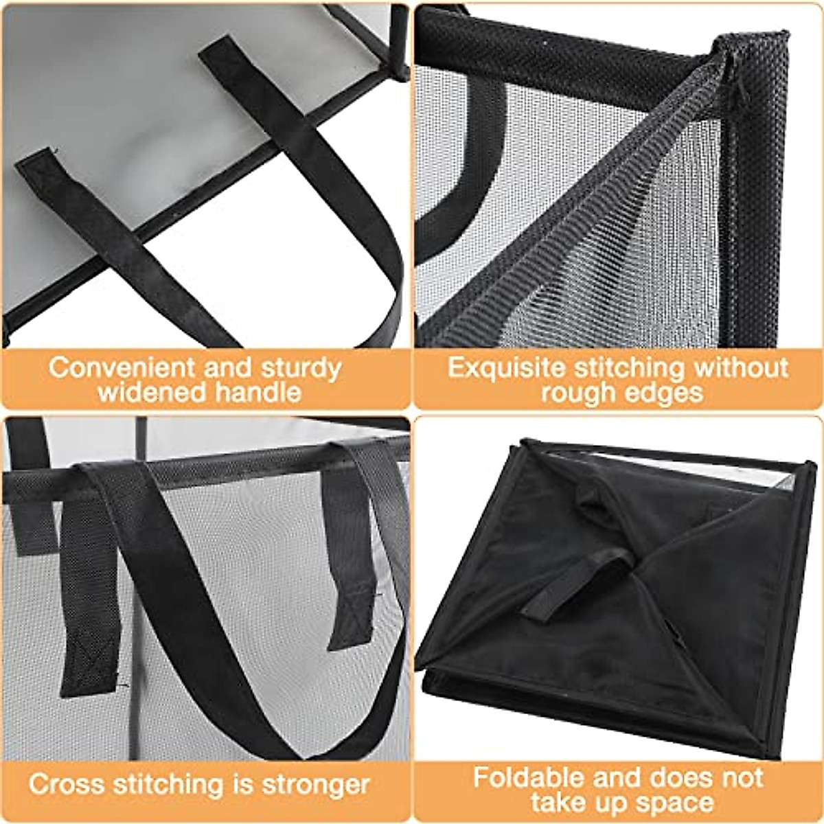 6 Pcs Popup Laundry Hamper 12.6 Inch Small Collapsible Laundry Baskets with Handles, Portable Mesh Laundry Hamper, Foldable Clothes Hamper for Washing Storage, Kids Toy College (Black,Single Layer)