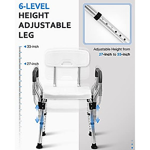 Sangohe Shower Chair for Inside Shower, Heavy Duty Shower Seat with Back, Shower Chair for Bathtub with Arms for Handicap, Shower Seats for Elderly with Bath Ball and Wall-Mount Handle, 796C-B