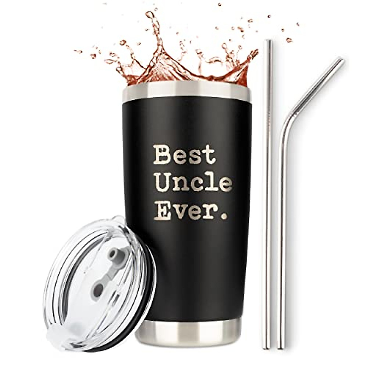 JENVIO Uncle Gifts | Best Uncle Ever | 20oz Stainless Steel Laser Etched Travel Tumbler/Mug Sliding Lid and 2 Straws | Funny Fathers Day Gift for Uncle From Niece, Nephew, Sister (20 Ounce)
