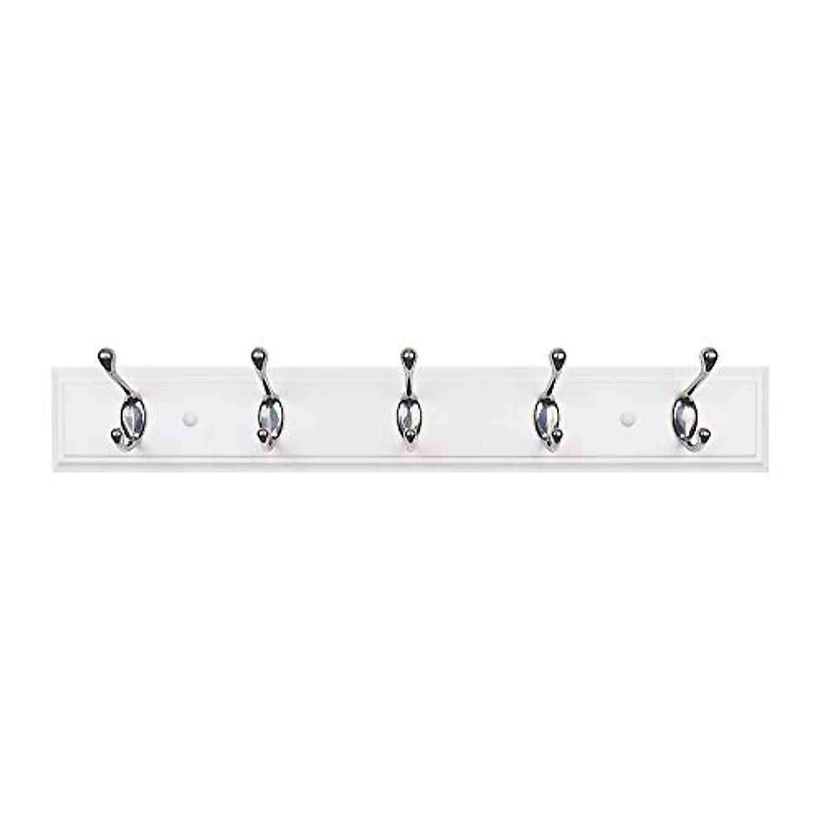 Creathome 27" Hadi Hookrail with Five Hooks, White Board and Chrome Powder Coated Hook (2 Pcs Package)