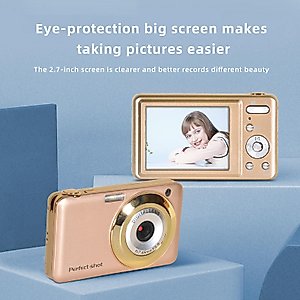 Digital Camera, 2.7in 48MP 8X Digital Zoom Point and Shoot Camera, Video Camera with Anti Shake Vlogging Camera for Night, Portrait, etc (Gold)