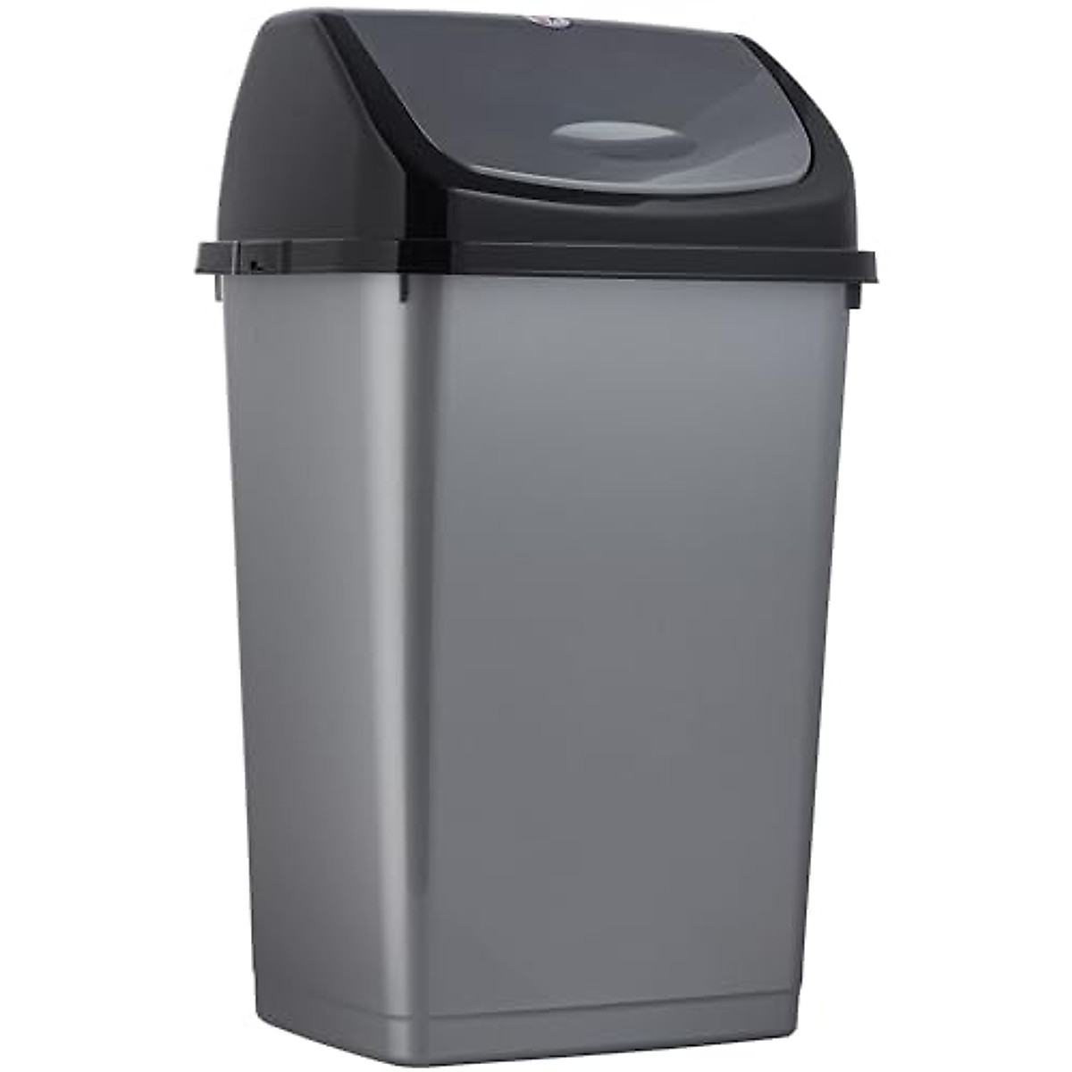 Superio Kitchen Trash Can 13 Gallon with Swing Lid, Plastic Tall Garbage Can Outdoor and Indoor, Large 62 Qt Recycle Bin and Waste Basket for Home, Office, Garage, Patio, Restaraunt (Grey/Black)