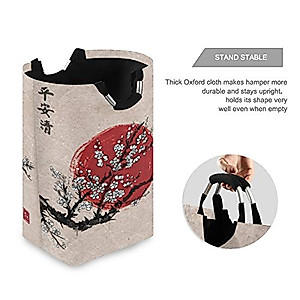 ZZKKO Asian Japanese Cherry Retro Laundry Basket Large Tote Collapsible Organizer Lightweight Oxford Laundry Hamper Foldable Clothes Storage Bag with Handle Home Bathroom Bedroom