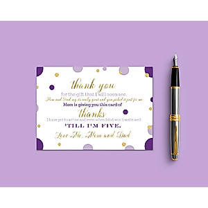 Paper Clever Party Purple and Gold Baby Shower Thank You Postcards (15 Pack) Girls Notecards Only Eco-friendly Postal Note with Message from Newborn – Mermaid Princess Gender Reveal - 4x6