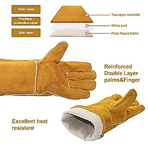KOP&WDHOM Welding Gloves 14" Heavy Duty Gloves for Heat & Wear Resistant Lined Premium Leather&Fireproof Stitching Heat Resistant for Fireplace/Welders/BBQ/Gardening Stuff Gloves