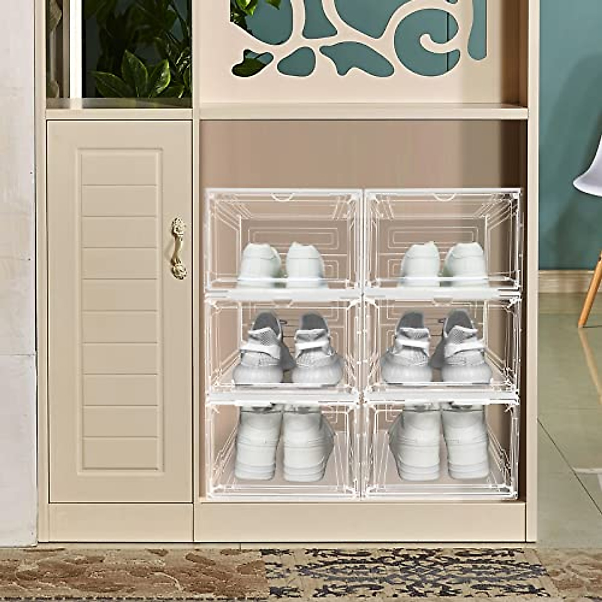 mupera Clear Shoe Box Stackable - Upgraded Large Plastic Sneaker Storage Box with Lid, Magnetic Shoe Boxes Stackable, Shoe Box Clear Plastic, Drop Front Boot Organizer, Hard Plastic Shoe Storage Bin