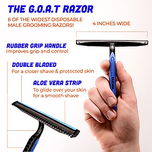 Razorba GOAT Wide Body Shaver for Men (6 PACK) Body Manscape Razors. 6 Wide Disposable Body Shavers. Skin Sensitive Back Shavers for Men. Shave Wet or Dry. Easy to Use Man Groomer