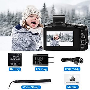 Lincom Tech Digital Camera, 2.7K 48MP Full HD Vlogging Camera Rechargeable YouTube Camera, 3 Inch Portable Compact Mini Blogging Camera Point and Shoot Camera for YouTube, Black