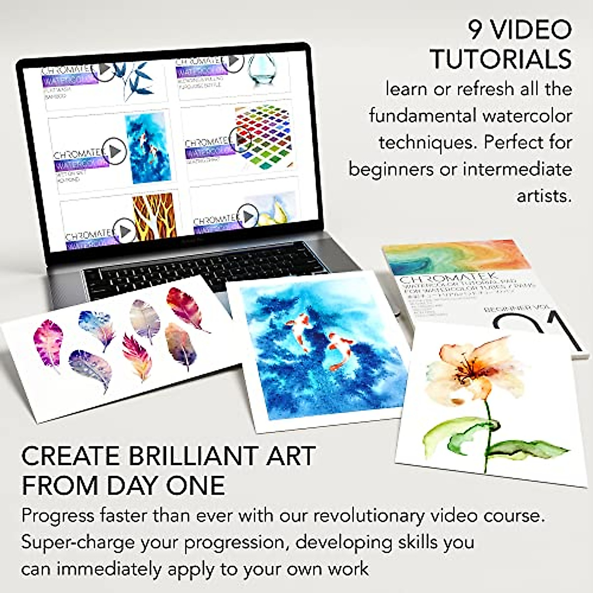 Watercolor Paint Set for Adults, Kids, Beginner & Professional Artists. With Paper, 9 Brushes, Palette, Aqua-pen, Tape, Video Tutorial Series. Watercolor Tubes. Art Supplies - 62 Piece Set