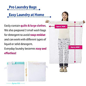 Large Laundry Bags, Tomoda 36” x 44” Extra Large Mesh Laundry Bags with 3 Small Laundry Bags for Washing Machine, Heavy Duty Zipper Wash Bags for Quilts/Sheets/Winter Coats