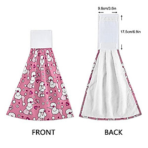 HJJKLLP Pink Poodle Hand Towel Kitchen 2 Pack, Hanging Tie Towels with Loop for Bathroom Absorbent Dish Towel Washcloth