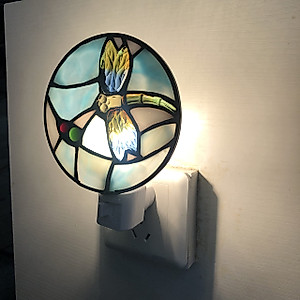 DUONAYU Stained Glass Dragonfly Night Light, Bedroom Bedside Night Light, Suitable for Living Room, Corridor, Children's Room,Night Light for Kids Plug into Wall.DYM9012