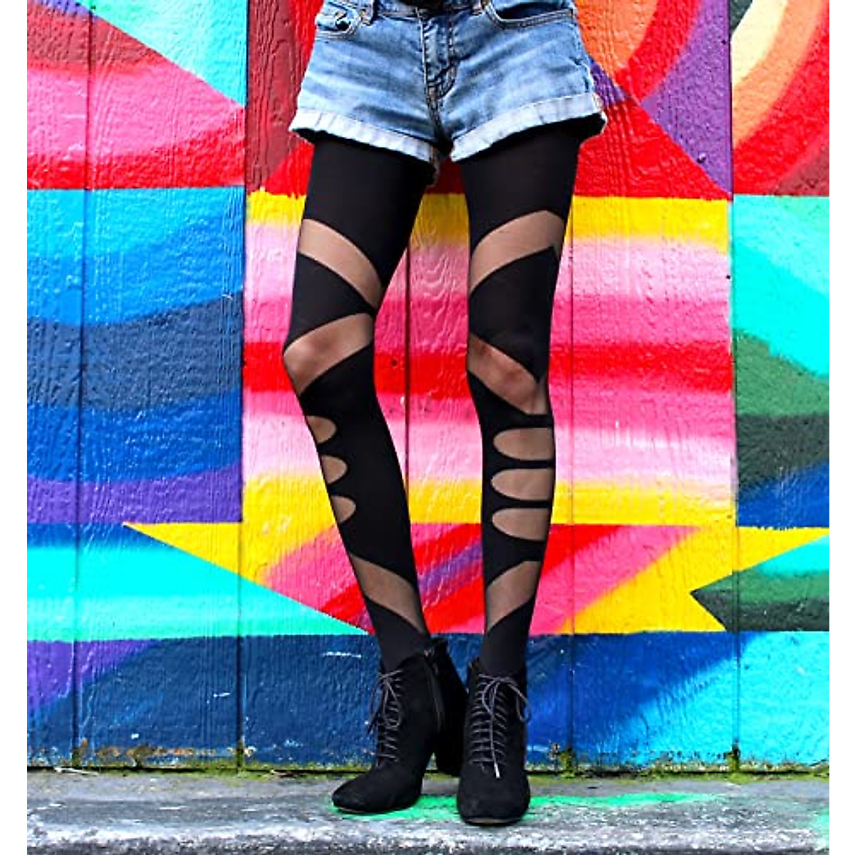 Millennials In Motion Y2K Patterned Tights Sheer Stockings Apocalyptic Alt Dark Fairy Grunge Goth Lolita (One Size, Cyberpunk)