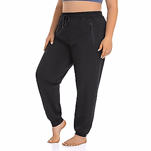 ZERDOCEAN Women's Plus Size Active Sweatpants Tapered Workout Caual Lounge Pants Joggers Pants Pockets Black 1X