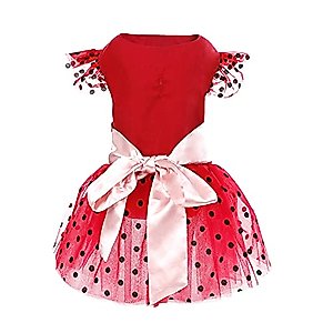MAZORT Dog Dresses for Dogs Girl, Cute Retro Polka Dot Puppy Tutu Princess Dress, Soft Pregnant Pet Clothes with Adjustable Bowknot for Birthday Party (X-Small)