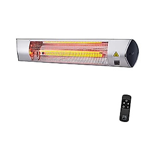 Kenmore Carbon Infrared Outdoor Electric Heater | 1500W Electric Patio Heater with Remote, Ceiling or Wall Mounted, KH-7E01-SS, Outdoor Heater, Garage Heater, Outdoor Space Heater with Brackets