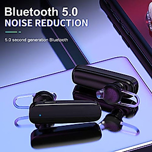 Heave 1Pc Bluetooth Earpiece Wireless Bluetooth V5.0 Headset,Single Ear Hook Bluetooth Earphone Handsfree Phone Headphone with Noise Cancelling Mic for Business Driving White