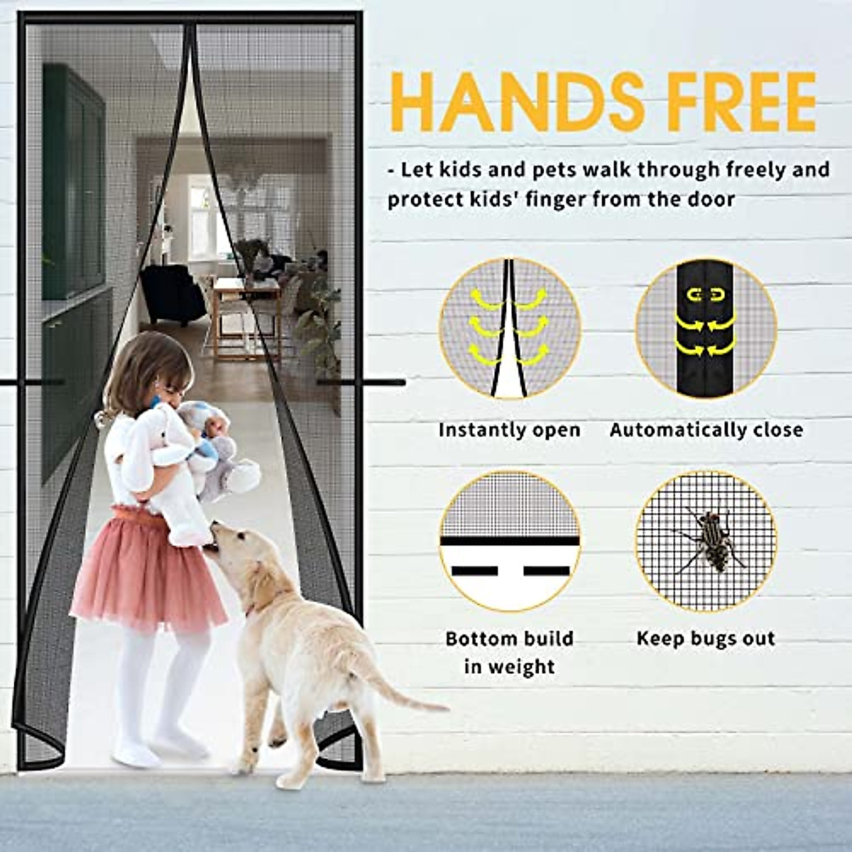 Magnetic Screen Door Fits Doors Up to 38" X 82" and Garage Screen Doors for 2 Car Garage - 16x7 ft