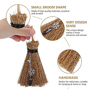 PRETYZOOM Mini Halloween Brooms Mini Witch Broom Crystal Witch Broom Wiccan Altar Broom Pendant Home Halloween Decor Khaki