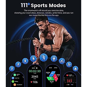 Smart Watch for Men with Bluetooth Call, Activity Fitness Tracker Blood Oxygen Heart Rate Sleep Monitor Pedometer,1.39" DIY HD Screen 100+ Sport Modes, 5ATM Waterproof iOS Android Smartwatch Black