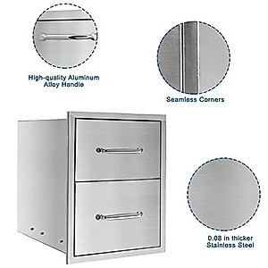 Karpevta Outdoor Drawers W16XH20XD20 Double Access Drawer with Paper Towel Holder BBQ Drawers for Outdoor Kitchen Grilling Station