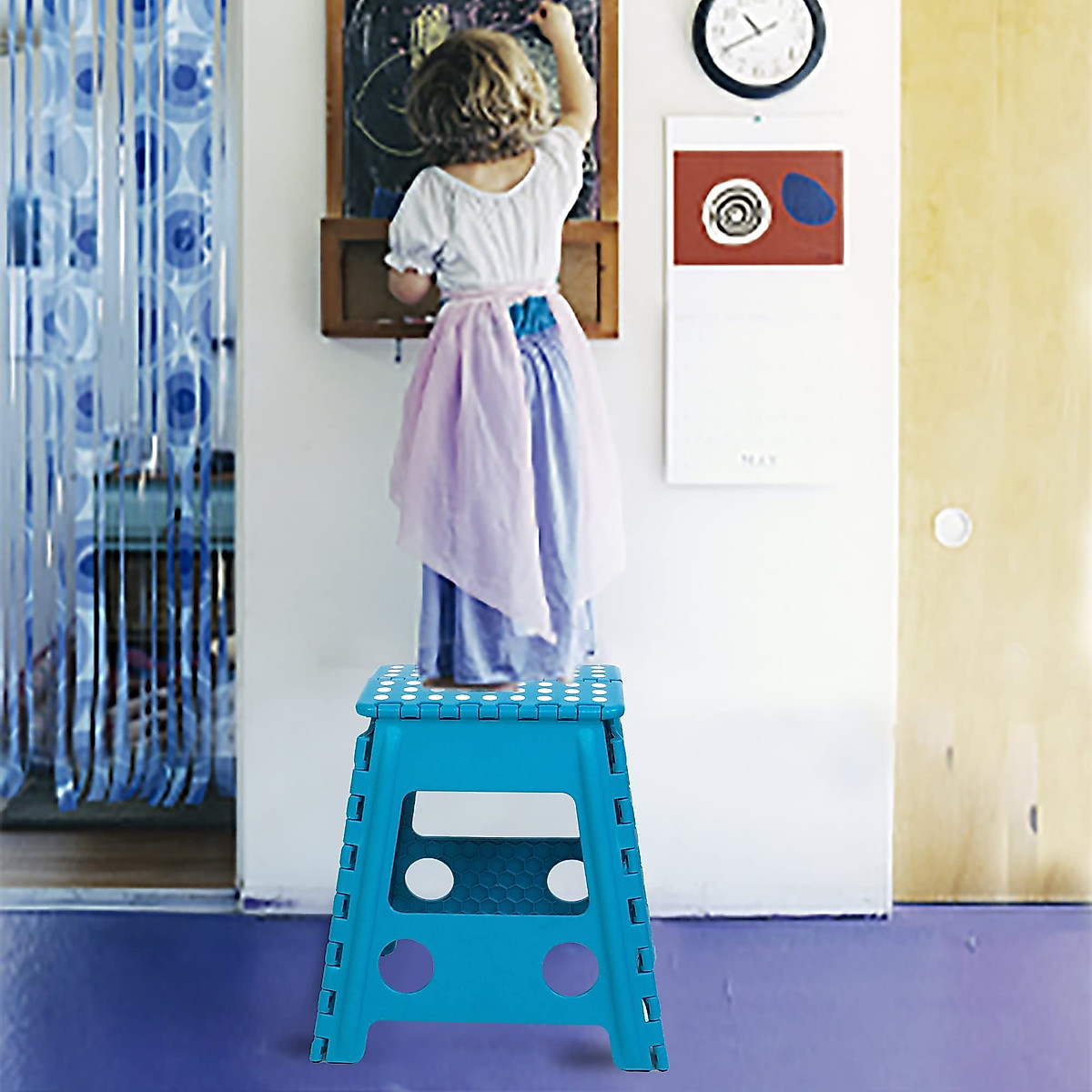 Dporticus 2Pack 16 Inch Foldable Step Stool with Handle for Kids & Adults Portable Super Strong Folding Kitchen Step Stool Non-Slip Design Garden Bathroom Stepping Stool