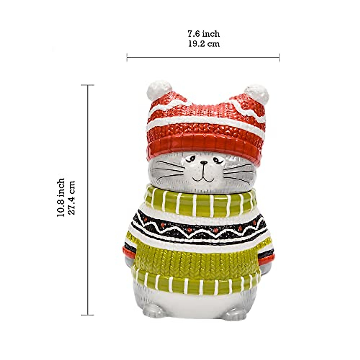 Bico Knitted Kitten Air Tight Seal Ceramic Cookie Jar, Dishwasher Safe