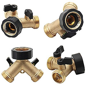 Lifynste 2 Way Brass Hose Splitter, 3/4" Brass Hose Connectors, Y Connector Garden Hose Adapter Connector, 2 Pack