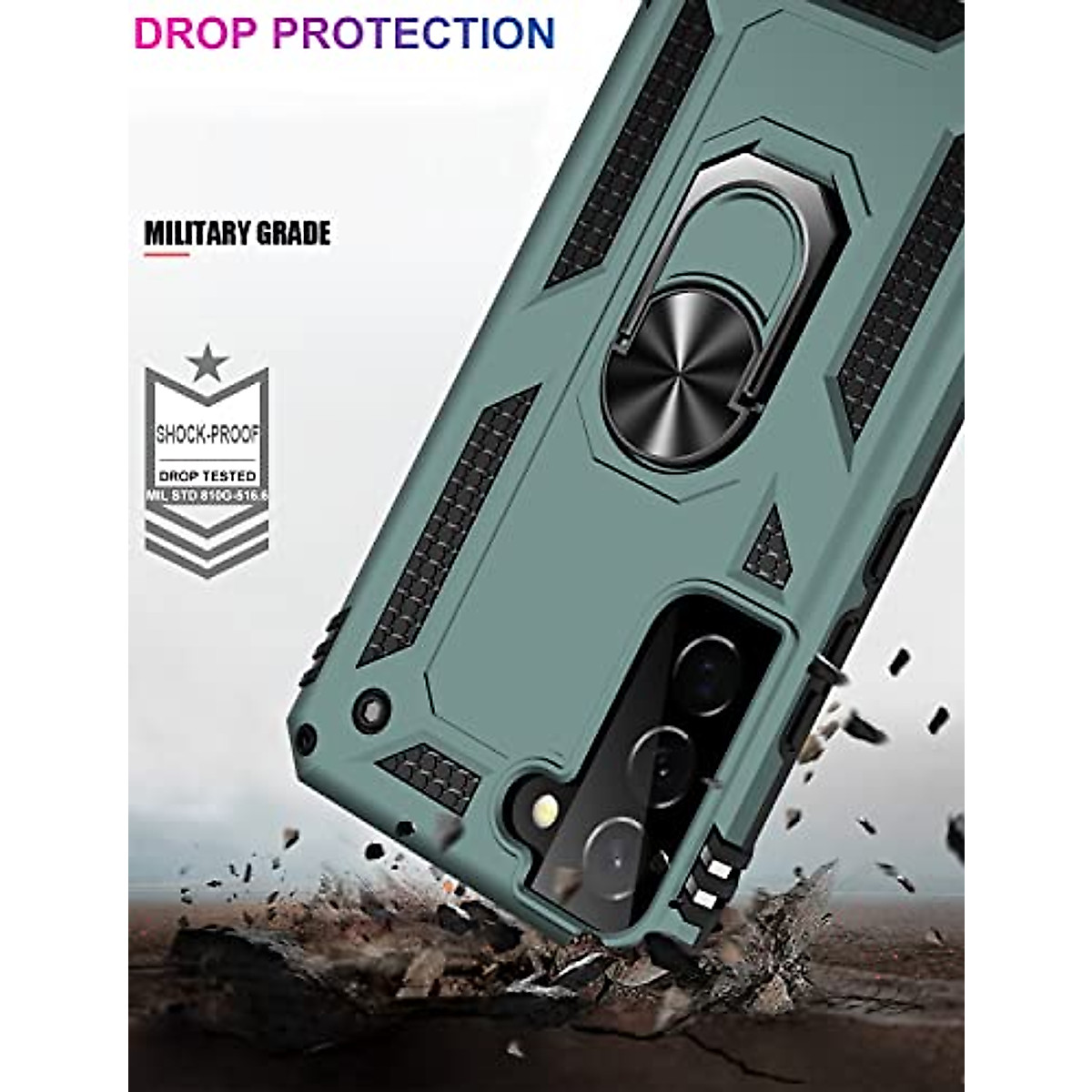 IKAZZ Galaxy S22 Case,Samsung S22 Cover Military Grade Shockproof Heavy Duty Protective Phone Case Pass 16ft Drop Test with Magnetic Kickstand for Samsung Galaxy S22 Pine Green