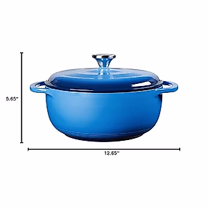 Lodge 4.5 Quart Enameled Cast Iron Dutch Oven with Lid – Dual Handles – Oven Safe up to 500° F or on Stovetop - Use to Marinate, Cook, Bake, Refrigerate and Serve – Caribbean Blue