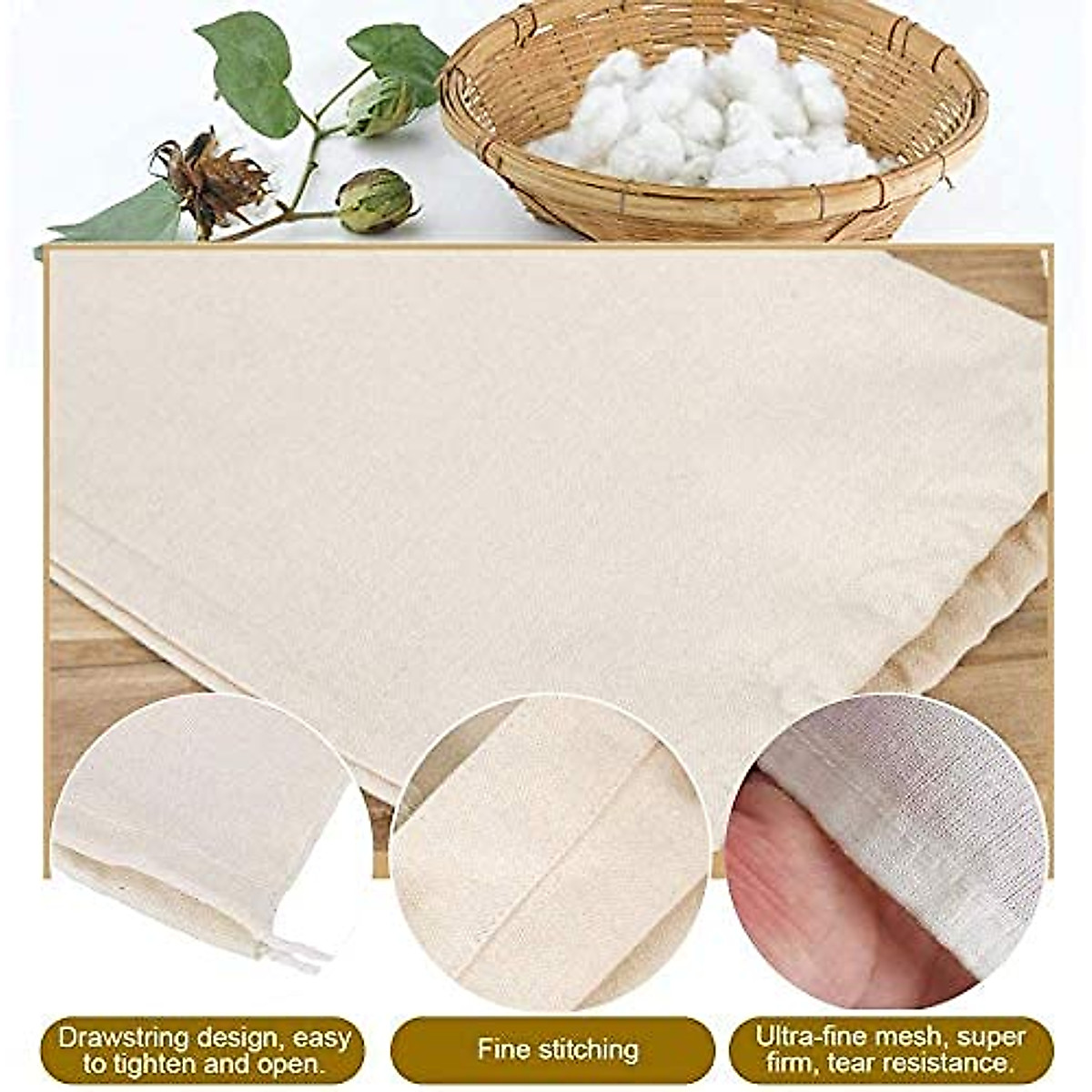 Chielor 50Pcs Cotton Muslin Bags-3.94 x 3.15 Inches Eco-friendly Drawstring Bags for Reusable Sachet, Crafts, Teas, Spices, Soaps, Jewellery, Crafts, Parties, Decor & Favour Gifts for Home Supplies