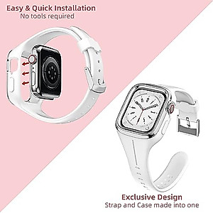OUHENG Compatible with Apple Watch Band 41mm 40mm 38mm with Bumper Case, Women Sport Strap with Rugged Metal Edge Bumper and Silicone Cover for iWatch Series 8 7 6 SE 5 4 3 2 1, White/Silver
