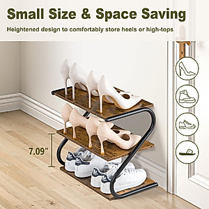 RUNJIMY Decorative Shoe Rack for Entryway, 3-Tier Wooden Shoe Organizer for Front Door Entrance, Sturdy Free-Standing Modern S-Shape Shoe Shelf