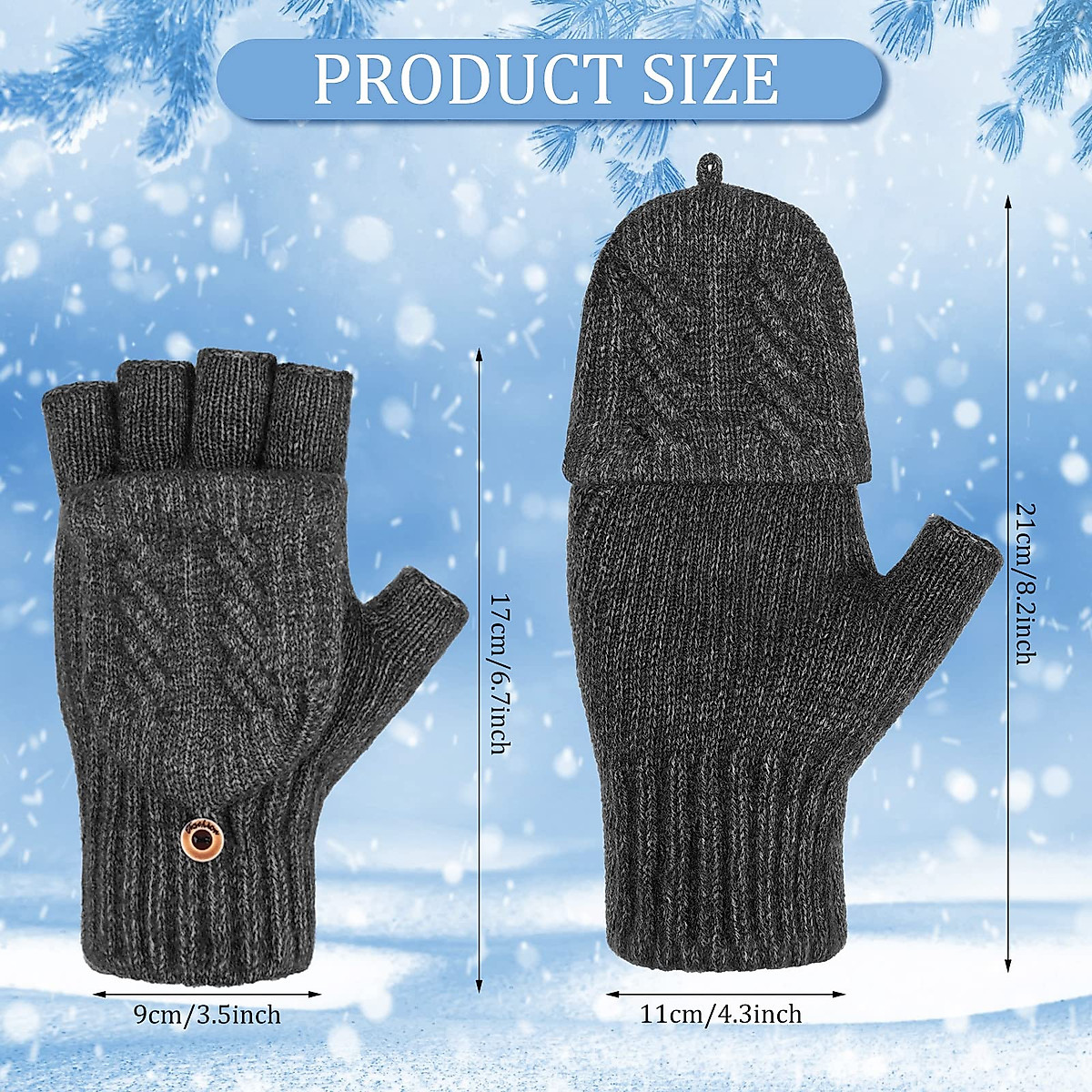 SATINIOR 3 Pairs Winter Knitted Convertible Fingerless Gloves Knit Flip Fingerless Gloves with Fingers Gloves with Cover for Women Men (Multicolored)